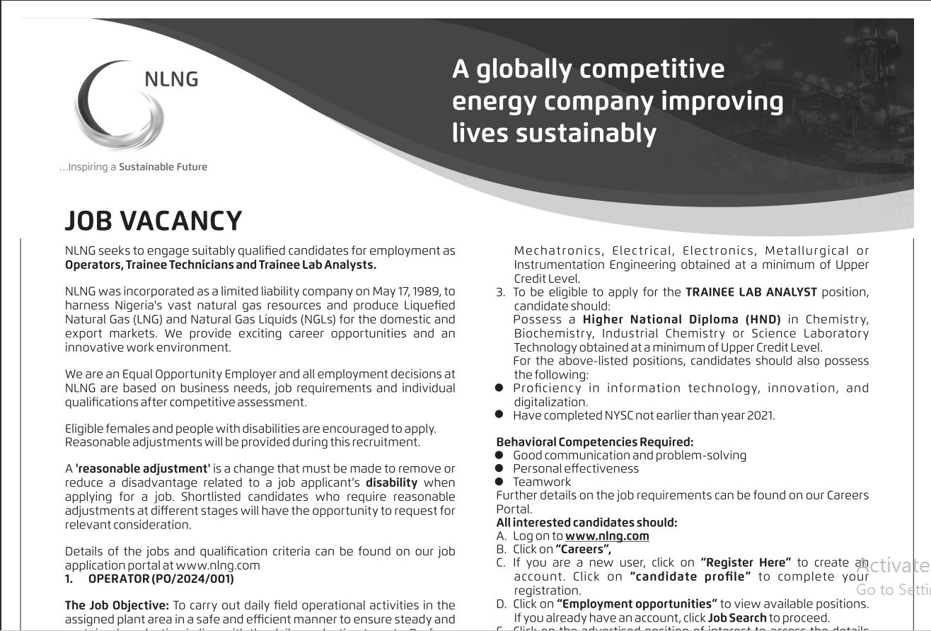 NLNG Graduate Trainee Program 2025: Application Process, Requirements ...